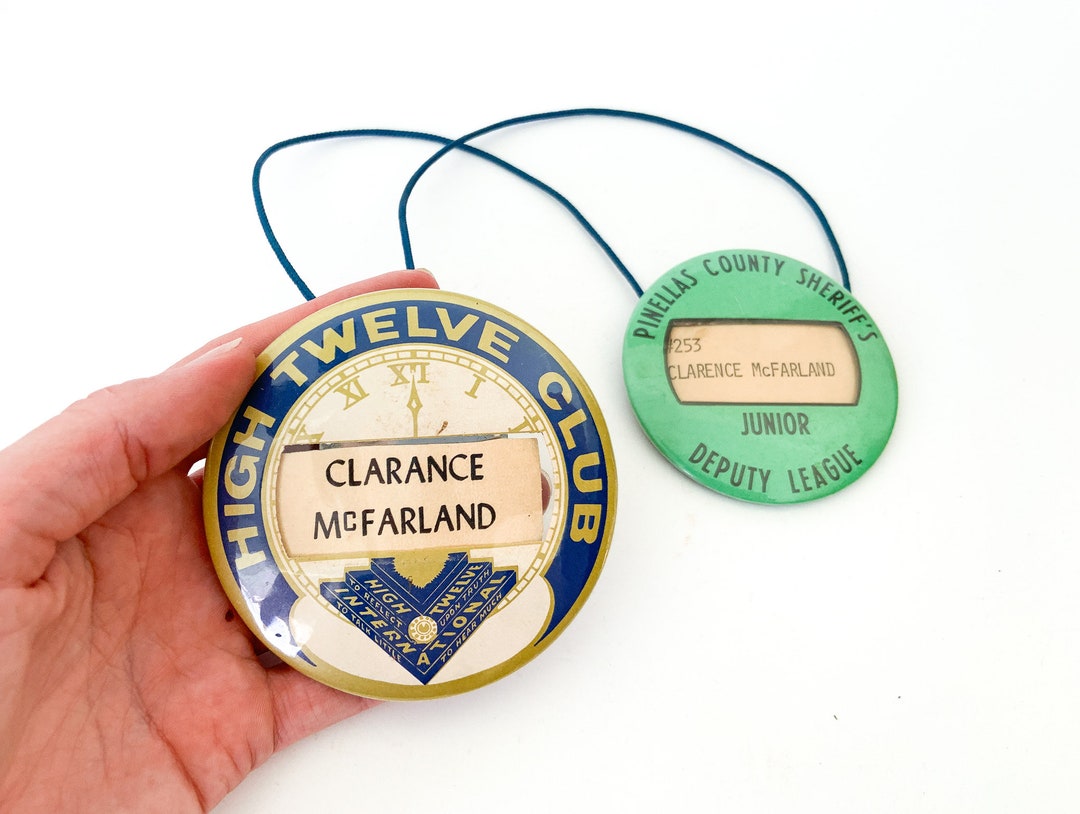 Vintage Name Tag Badges for Clarence Mcfarland / ID Badge / High Twelve ...