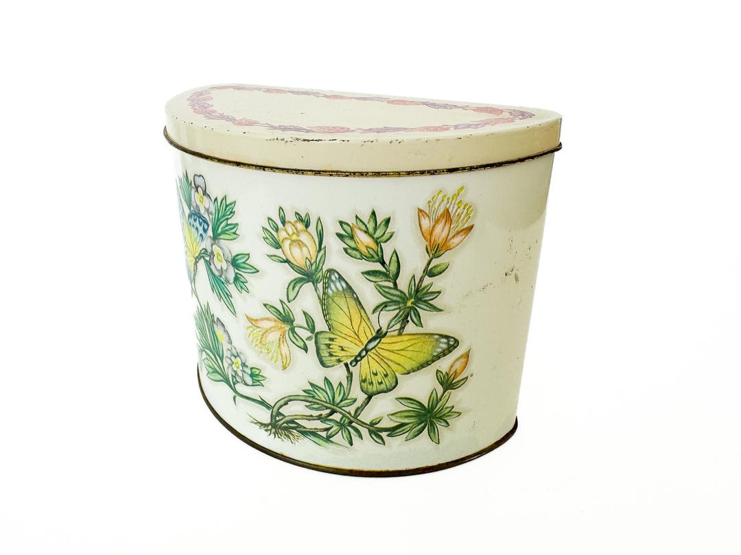 Vintage Floral Half-circle Tin - Made in England / the Box Company Tin ...
