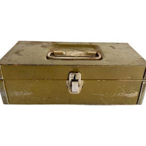 Vintage Metal Olive Green Cash Box / Rustic Metal Box / Vintage Metal ...