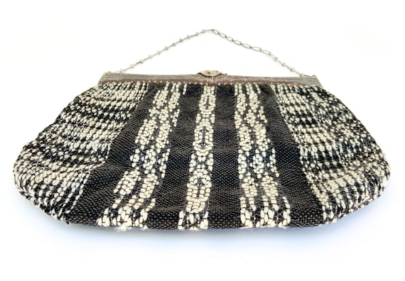 1920s metal bas relief frame black and white woven te… - Gem