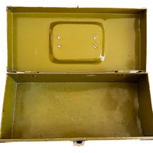 Vintage Metal Olive Green Cash Box / Rustic Metal Box / Vintage Metal ...