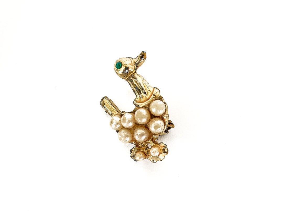 Vintage Gold Tone and Pearl Duck Brooch / Vintage Bird Brooch / Bird ...