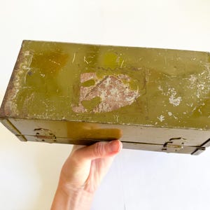 Vintage Metal Olive Green Cash Box / Rustic Metal Box / Vintage Metal ...