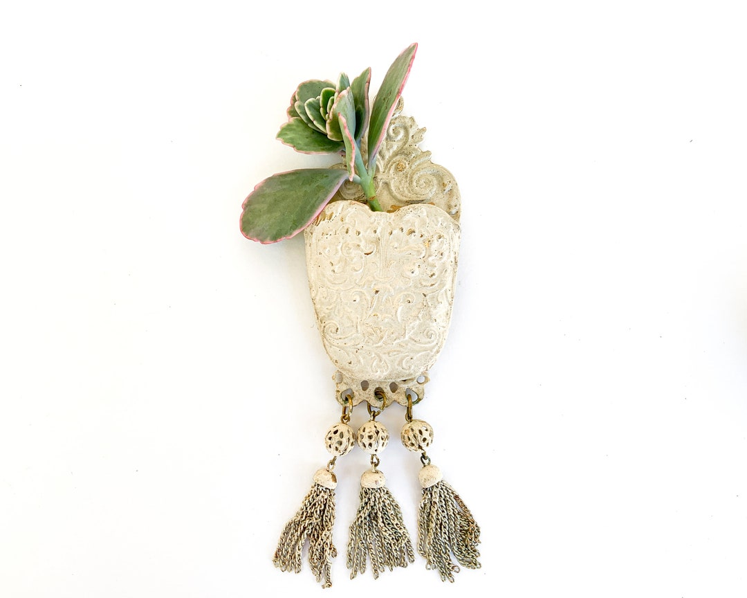 Vintage Small White Metal Pocket Wall Hanging / Matchstick Holder ...