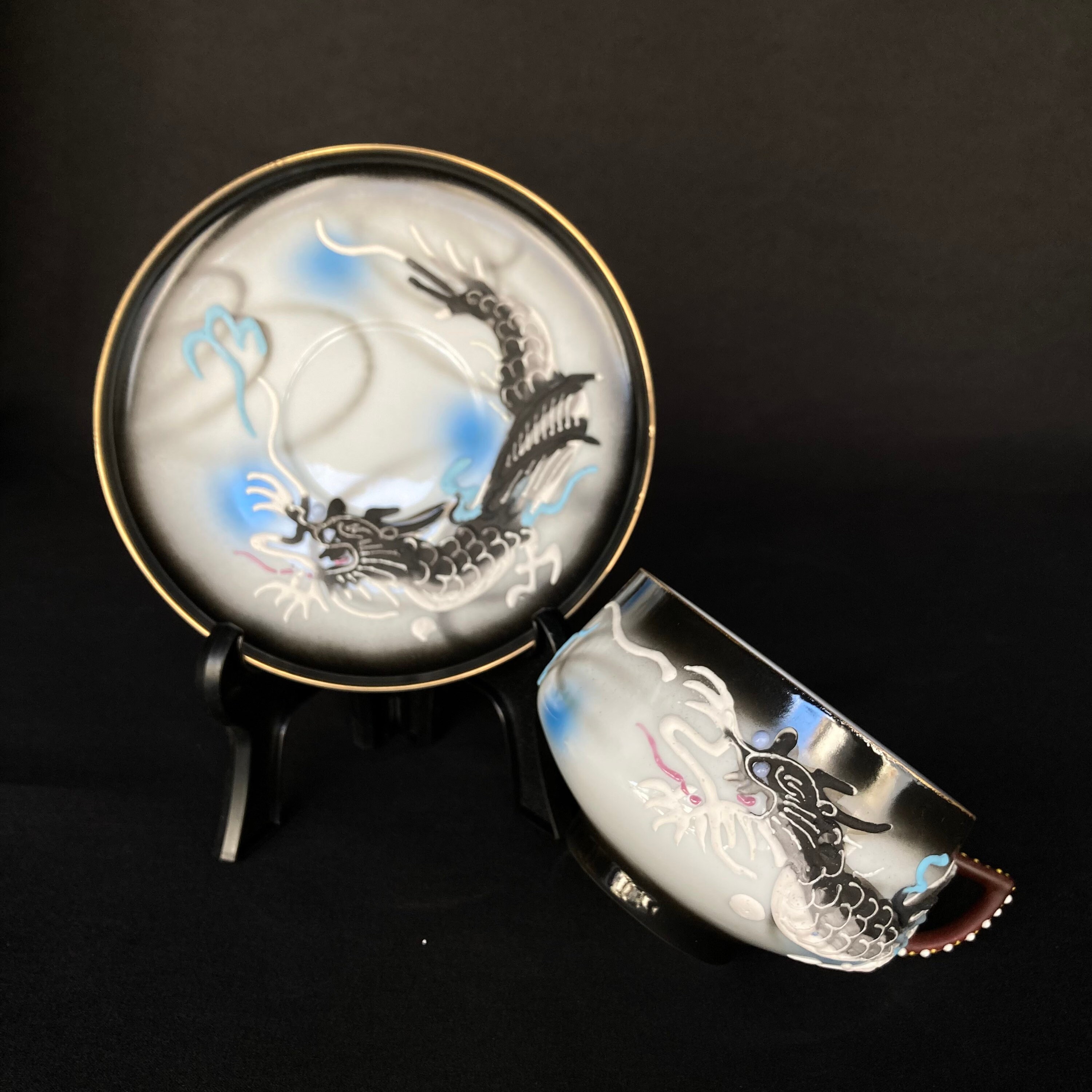 Gorgeous Dragon Head Tea Set, Japanese Hand Painted Porcelain, Eggshell ...