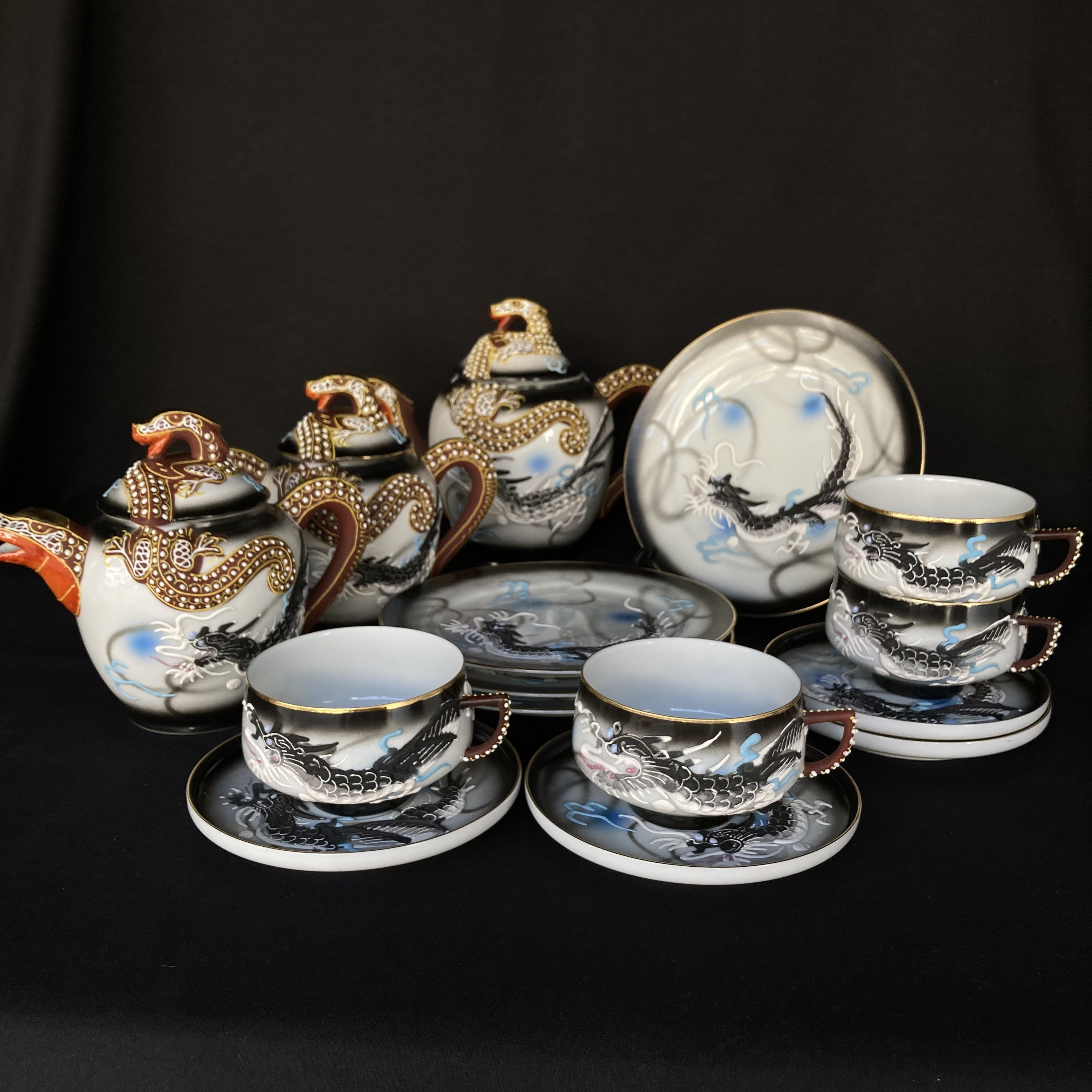 Gorgeous Dragon Head Tea Set, Japanese Hand Painted Porcelain, Eggshell ...