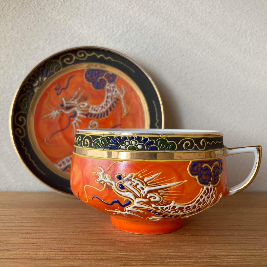 Hand-painted Dragon, Tea Cup and Saucer, Vintage, Made in Japan ...