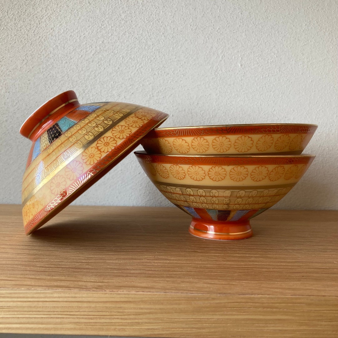 Set of 3 Beautiful Japanese Rice Bowls, Hand Painted, Vintage Porcelain ...