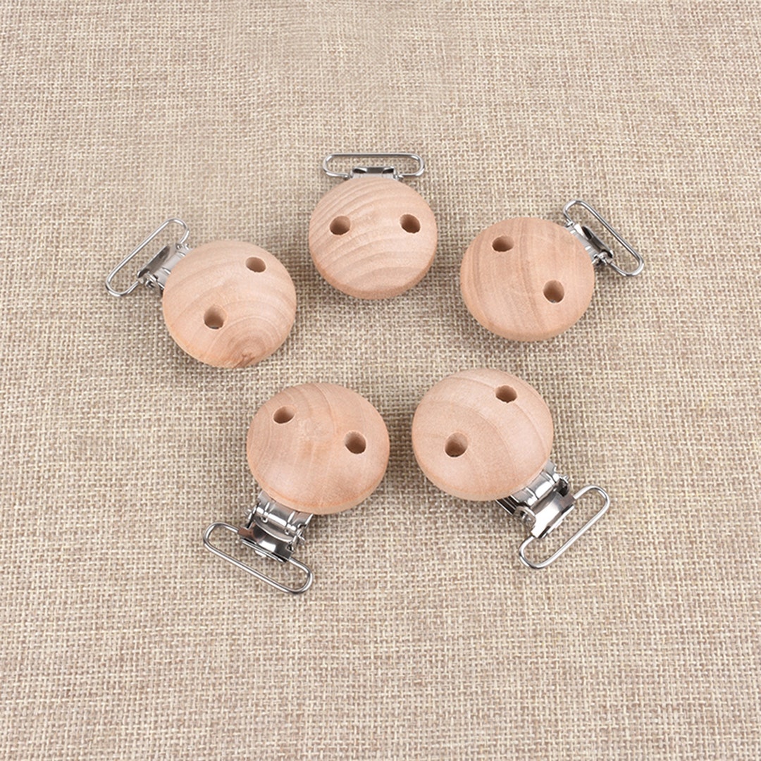 25mm Stainless Steel Pacifier Clip, Beech Wood Pacifier Clip - Etsy