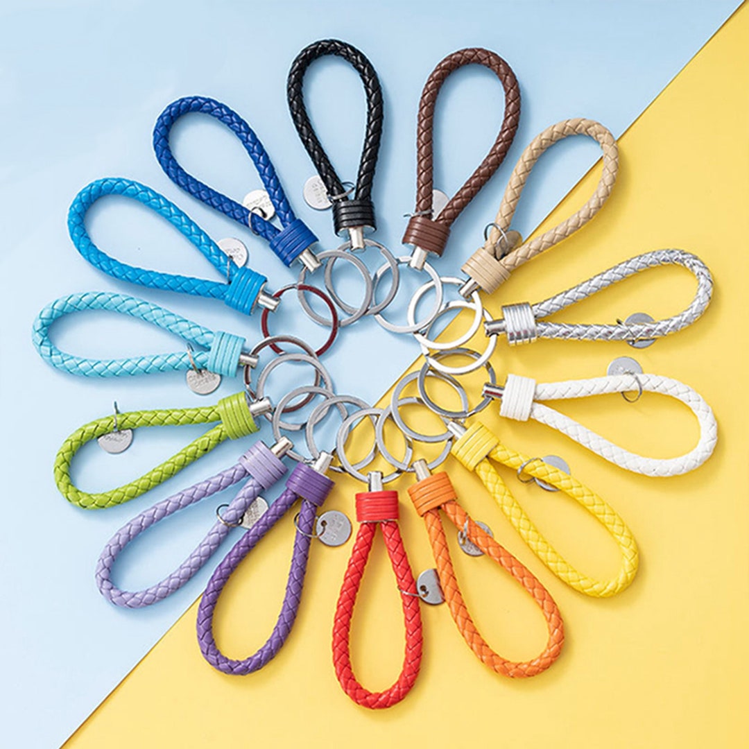 2PCS Colorful Leather Strap Braided Keyring,leather Braided Key Chain ...