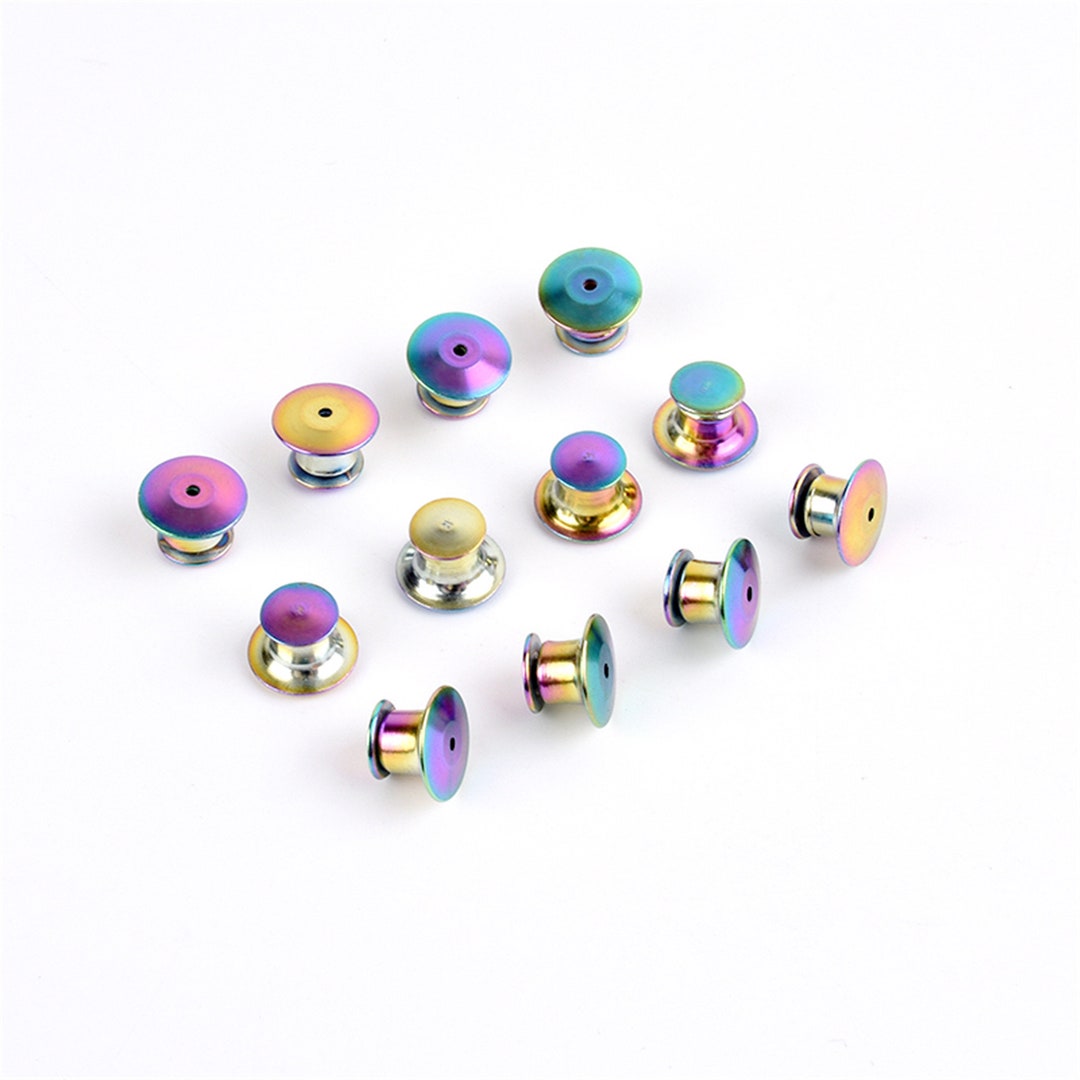 10pcs Rainbow Color Metal Locking Flat Head Lapel Pin Back Keeper Clasp ...