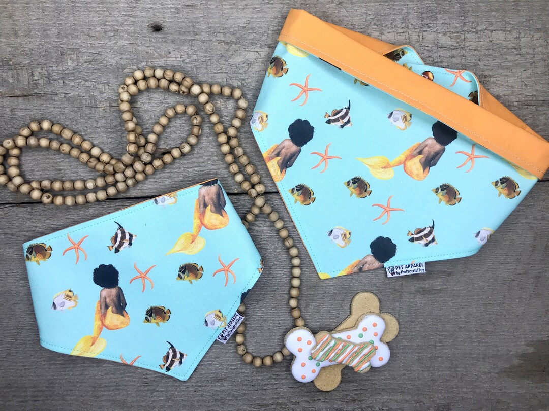 Bandana Chien Sirène Noir Merqueen Réversible avec Boutons Perles ...