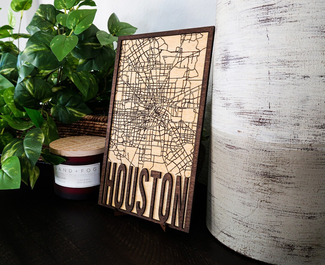Houston Wooden City Map Wall Art Laser Cut City Map City Map - Etsy