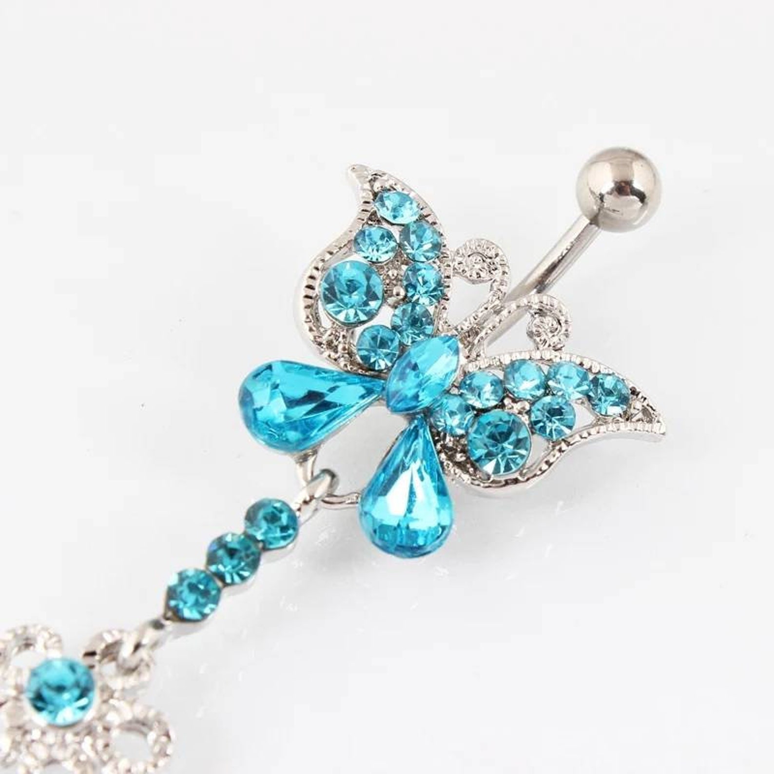 Rhinestone Butterfly Belly Button Ring 14g 316l Surgical Steel Etsy