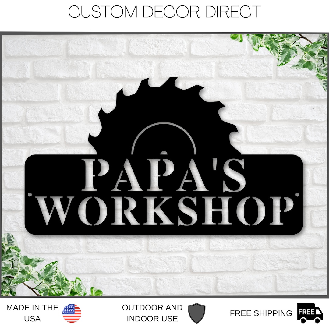 Papa's Workshop Sign in A Saw Blade, Crescent Wrench & Hammer Art ...