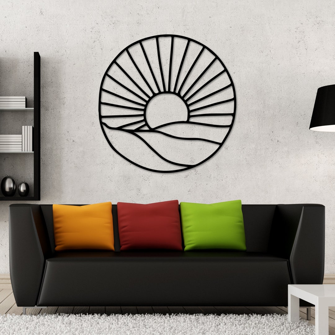 Sun Rays Mountain Metal Wall Art, Home Decor, Sun Wall Decor, Sunrise ...