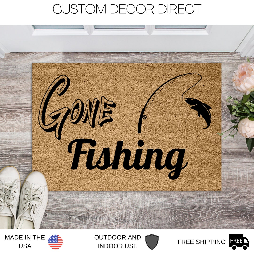 Gone Fishing Doormat, Fishing Doormat, Gone Fishing Decor, Fish Camp ...