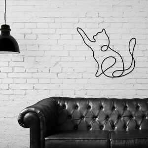 Cat Metal Wall Art, Cat Line Art, Animal Line Metal Art, Modern Metal ...