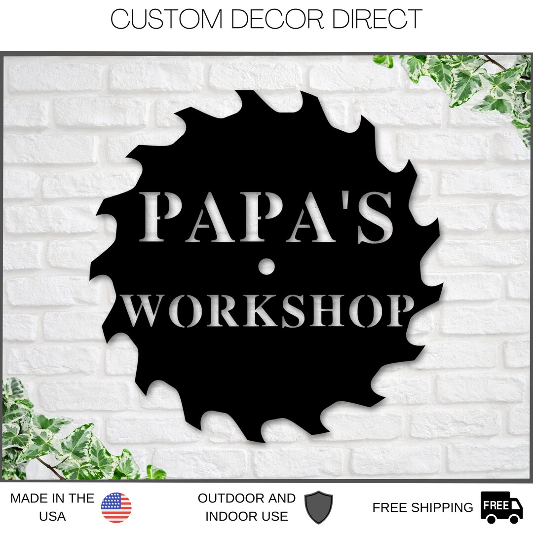 Papa's Workshop Sign in A Saw Blade, Crescent Wrench & Hammer Art ...