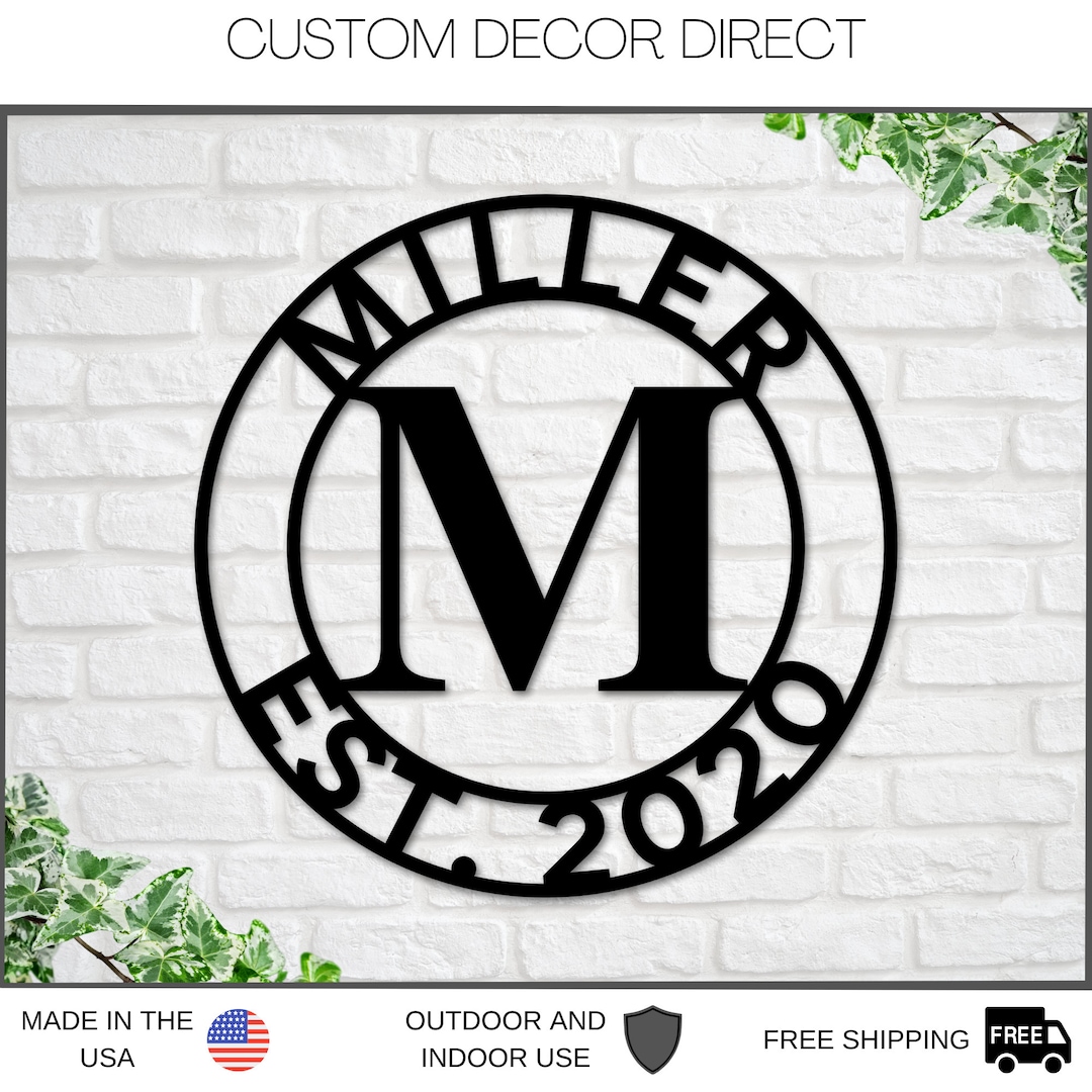 Metal Monogram Sign Wall Decor Home Kitchen Art Patio Farmhouse Outdoor ...