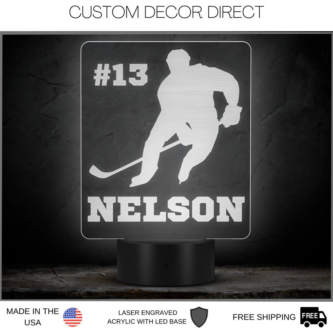 Hockey LED Light, Personalized Hockey Player Night Light, Hockey Decor ...