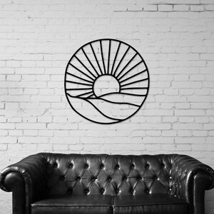 Sun Rays Mountain Metal Wall Art, Home Decor, Sun Wall Decor, Sunrise ...