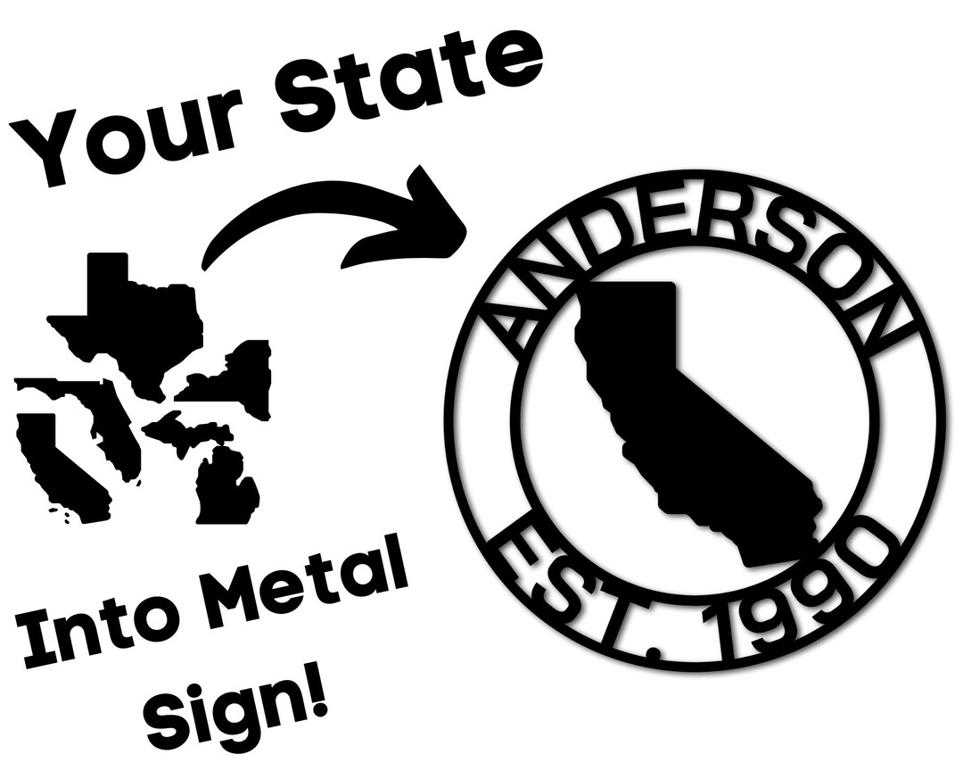 Custom State Metal Sign, Personalized State Sign, Custom Name Metal ...