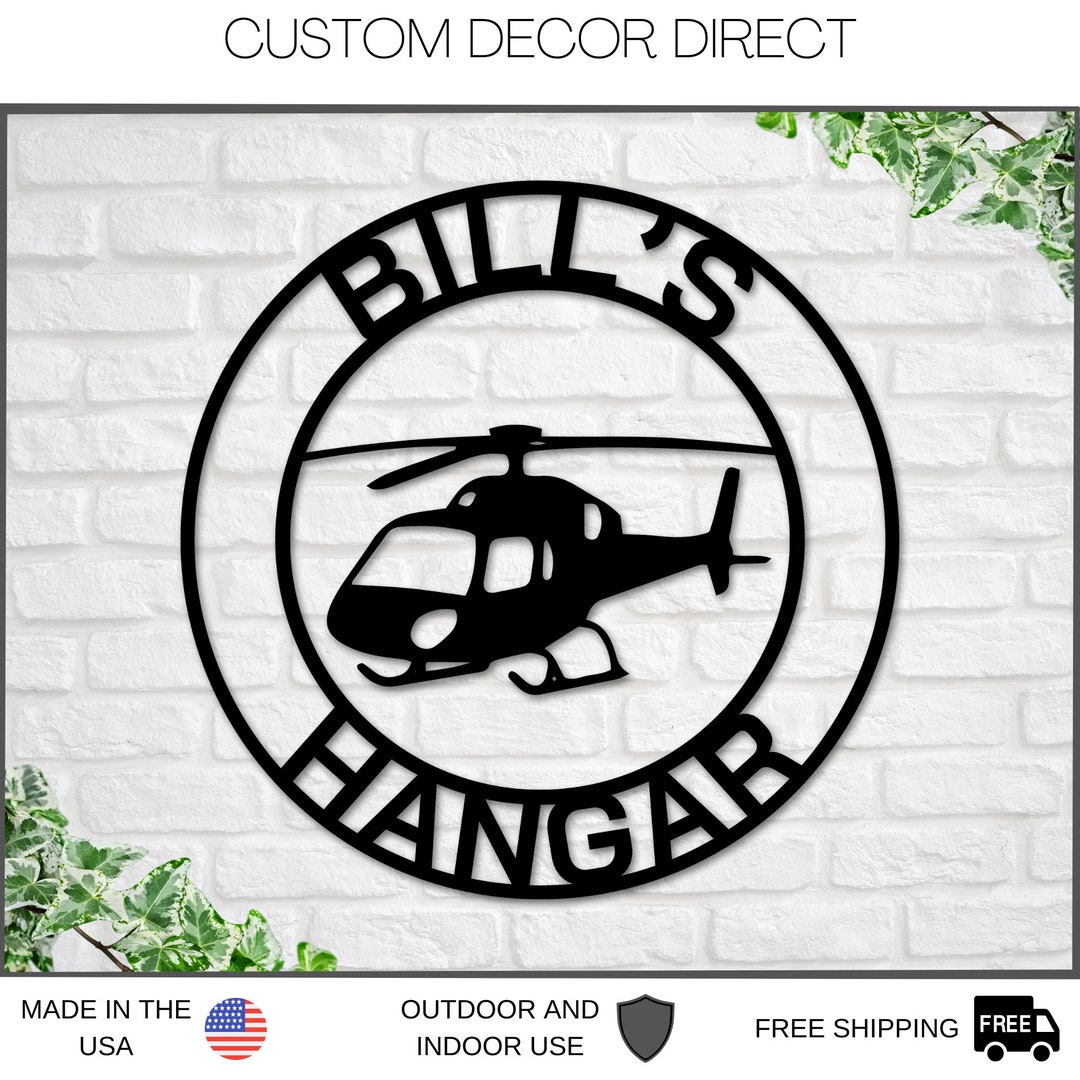 Helicopter Hangar Sign, Personalized Pilot Name Sign, Custom Aviation ...