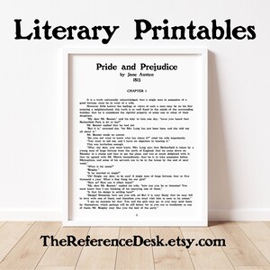 Pride and Prejudice First Page Printable, Jane Austen Art, Romance ...