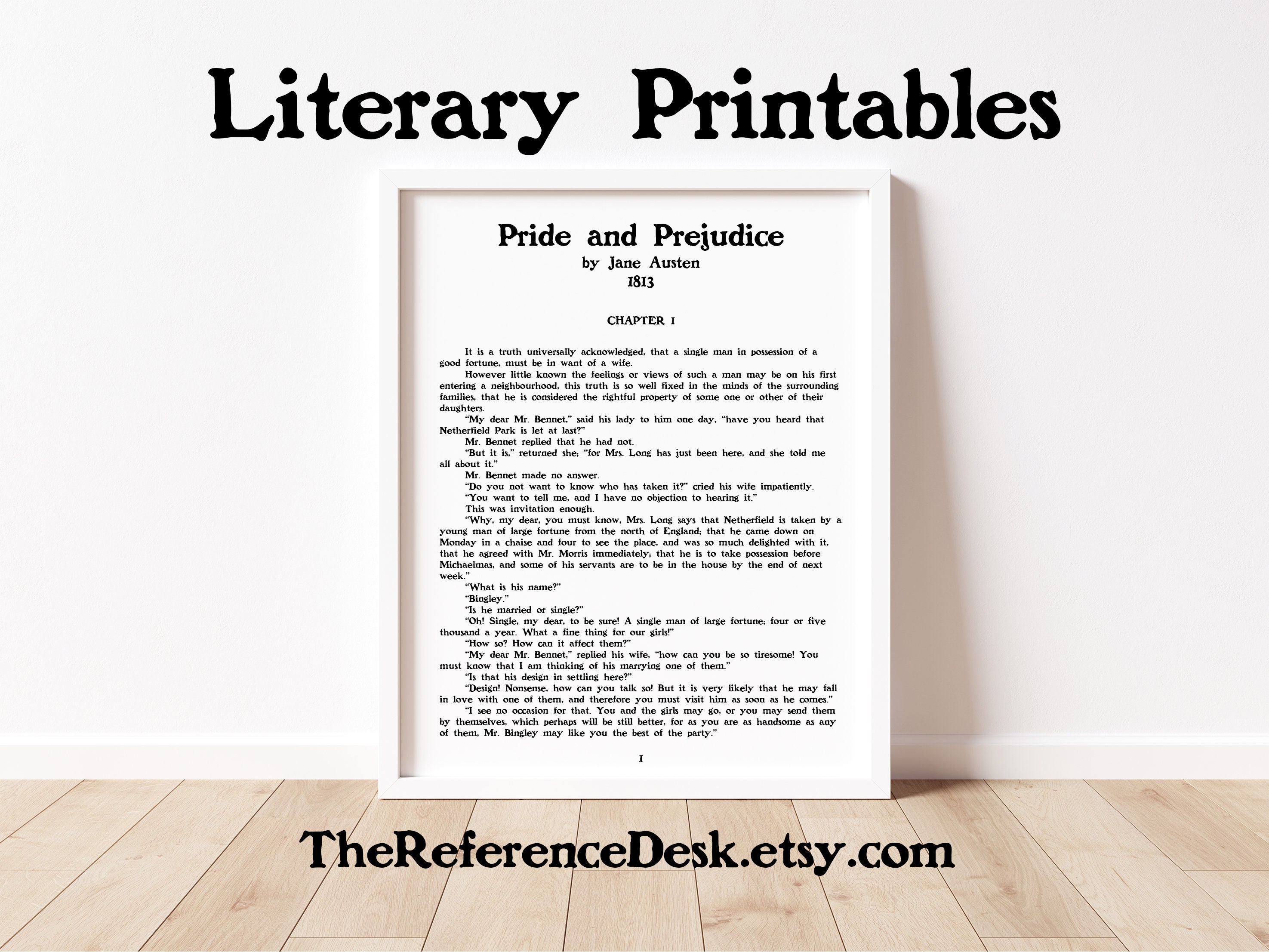 Pride and Prejudice First Page Printable Jane Austen Art - Etsy