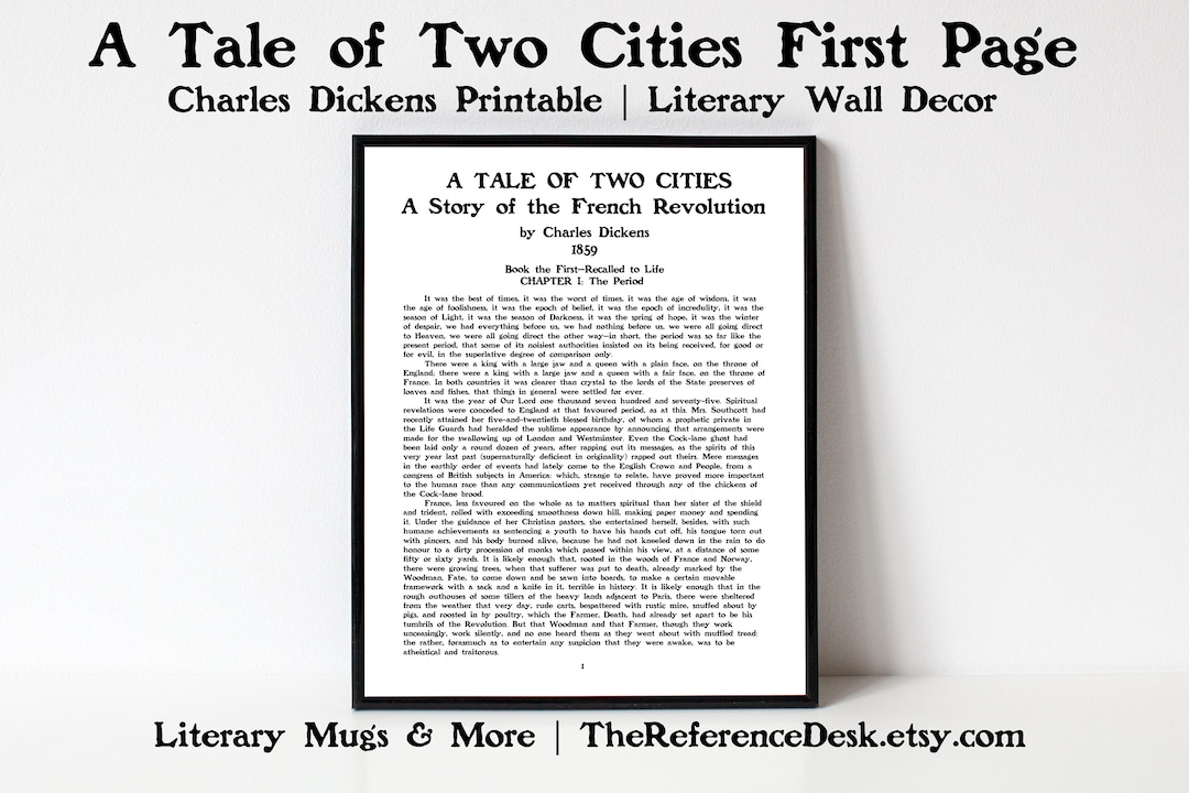 A Tale of Two Cities First Page Printable, Charles Dickens Digital Art ...