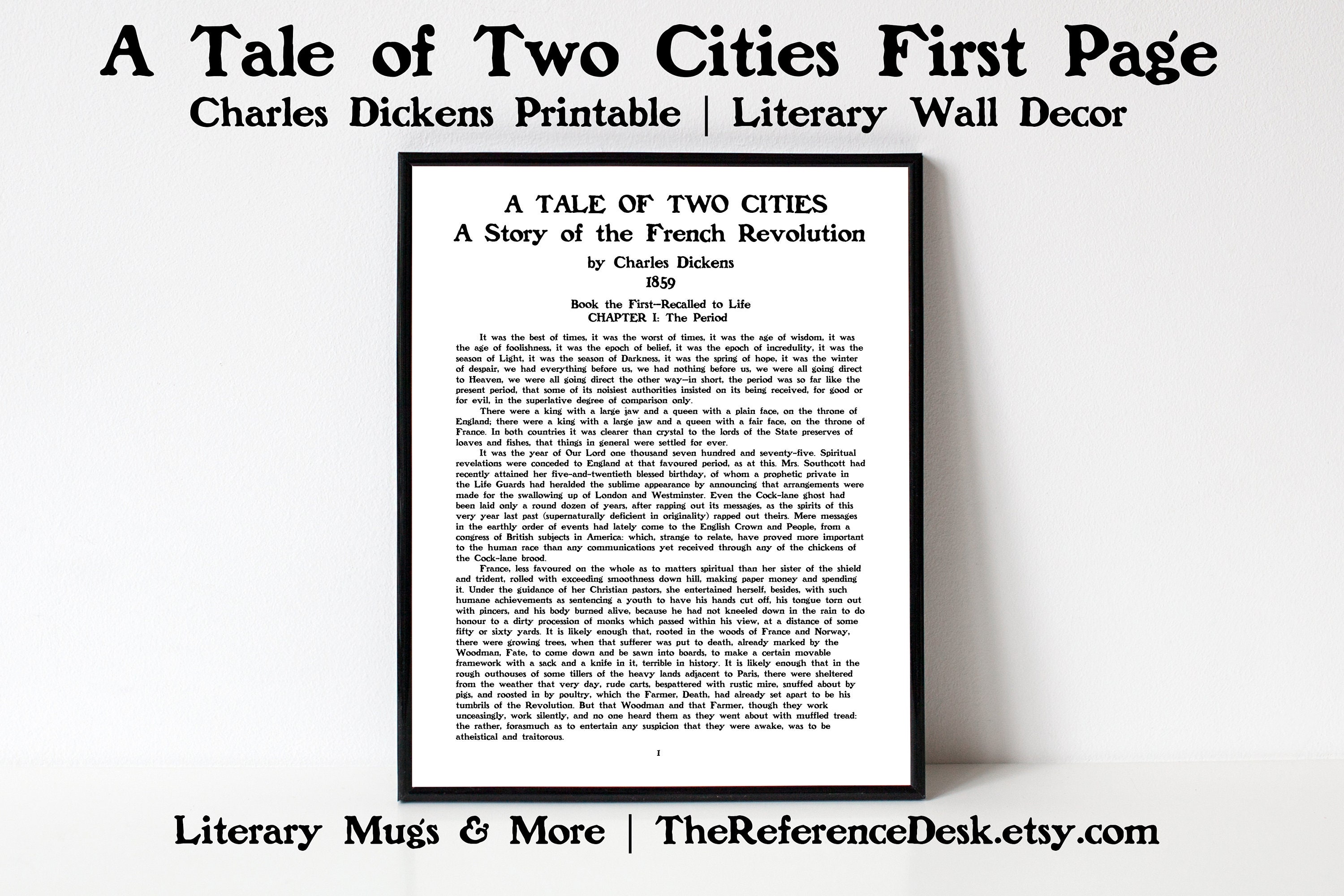 A Tale of Two Cities First Page Printable, Charles Dickens Digital Art ...