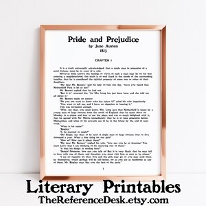 Pride and Prejudice First Page Printable, Jane Austen Art, Romance ...