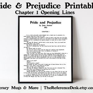 Pride and Prejudice First Page Printable, Jane Austen Art, Romance ...