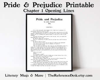Pride and Prejudice Illustrated First Page Printable Jane | Etsy