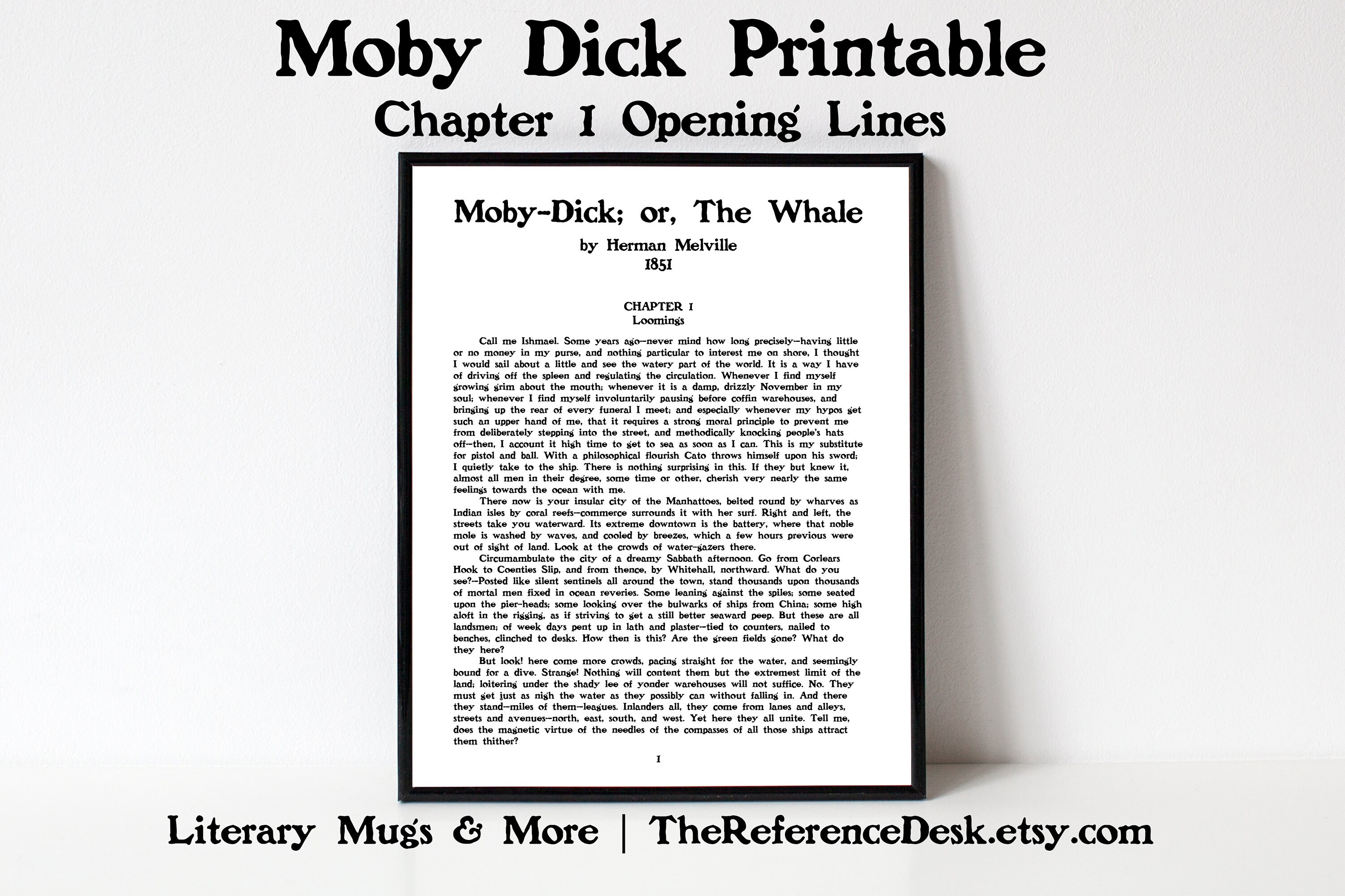 Moby Dick First Page Printable, Herman Melville Art, Moby Dick Art ...