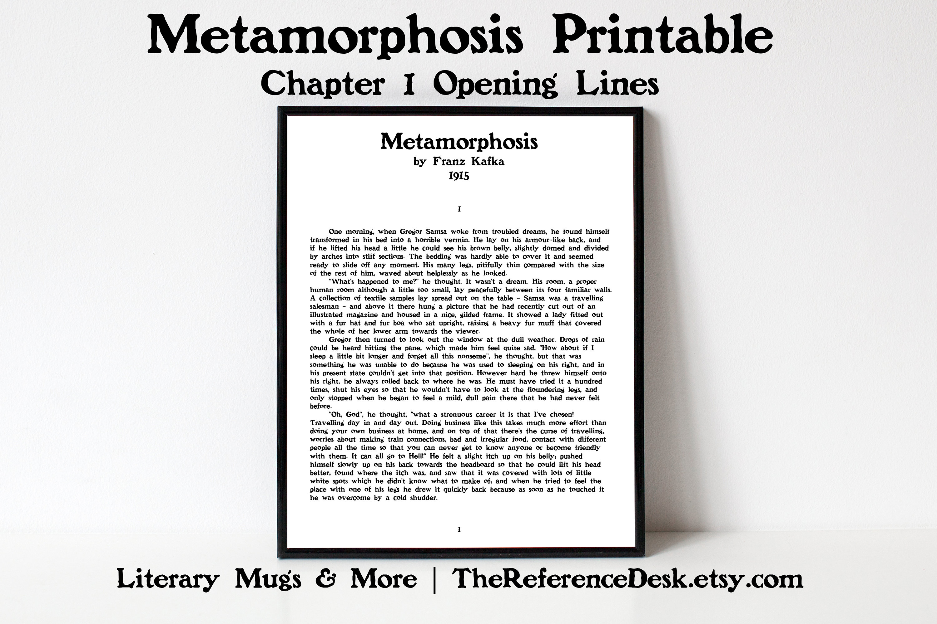 Metamorphosis First Page Printable, Franz Kafka Book Art, Gregor Samsa ...