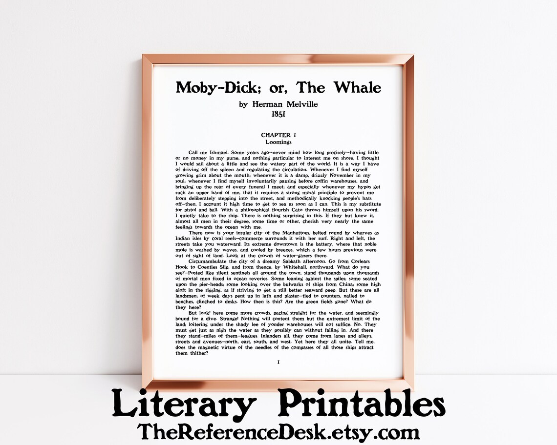 Moby Dick First Page Printable, Herman Melville Art, Moby Dick Art ...