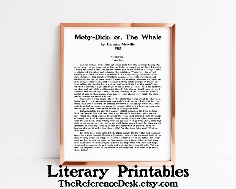 Moby Dick First Page Printable, Herman Melville Art, Moby Dick Art ...
