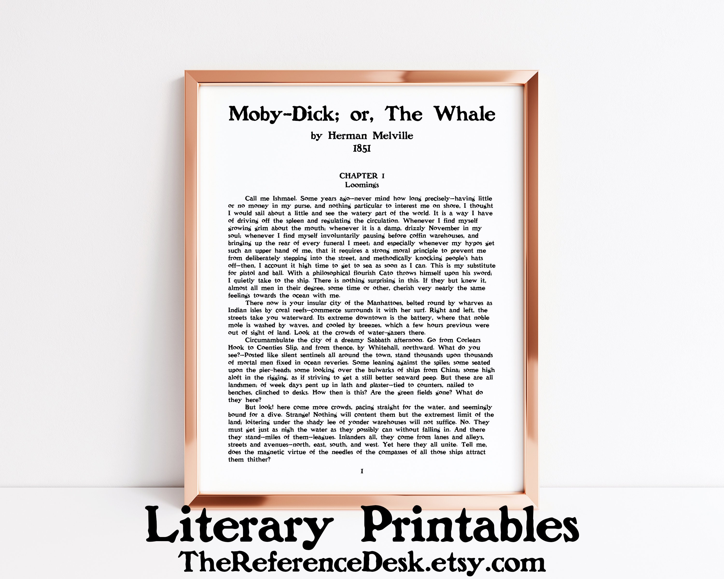Moby Dick First Page Printable, Herman Melville Art, Moby Dick Art ...