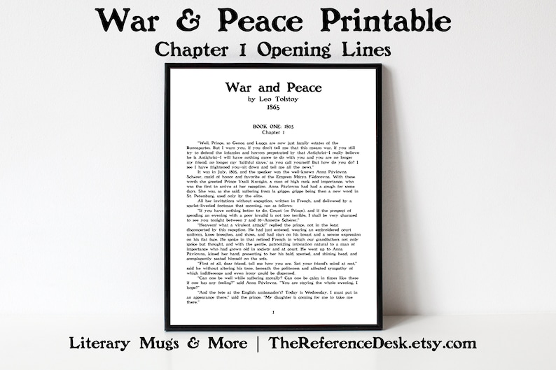 War and Peace First Page Printable, Leo Tolstoy Art, Russian Literature ...