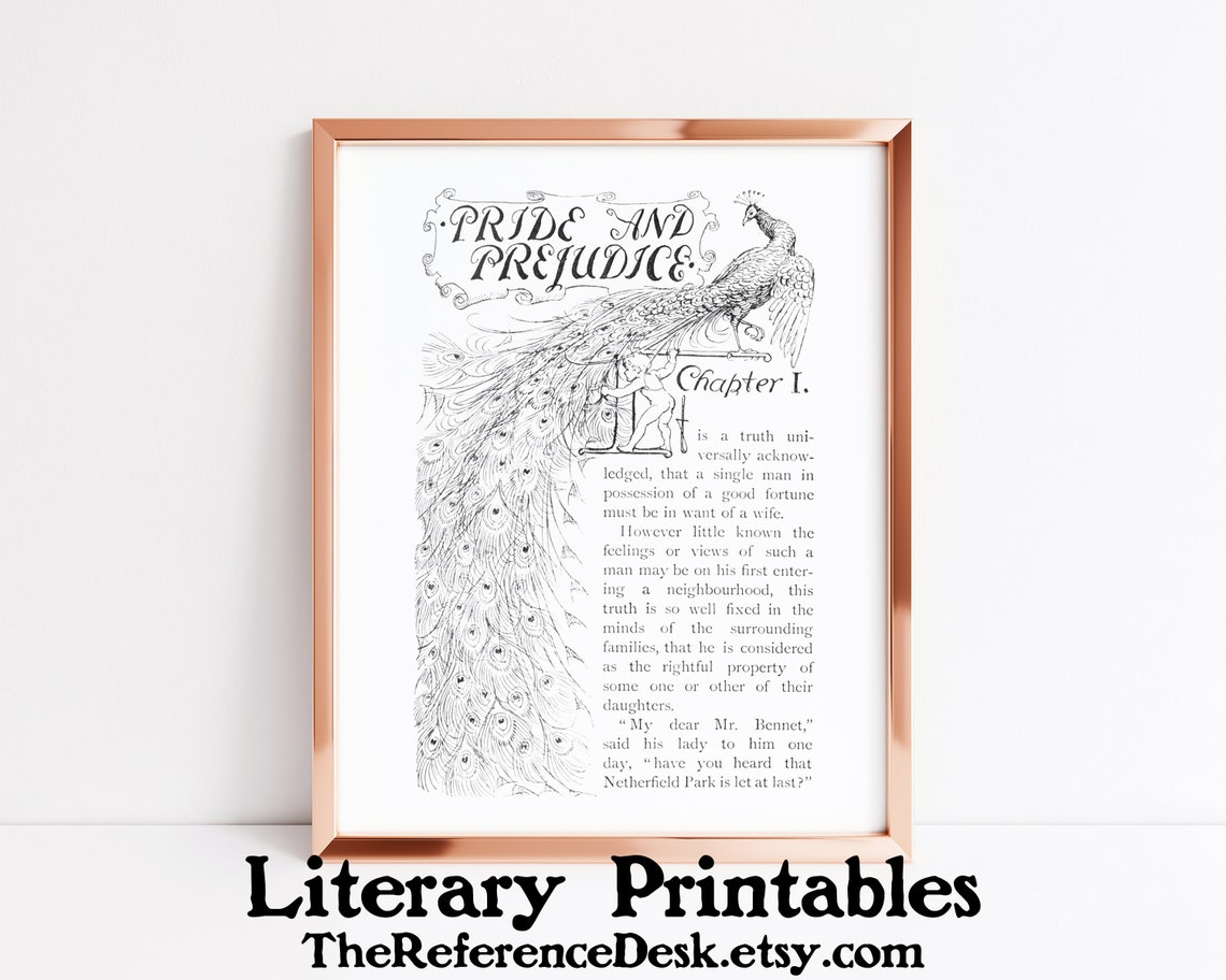 Pride and Prejudice Illustrated First Page Printable, Jane Austen Art ...