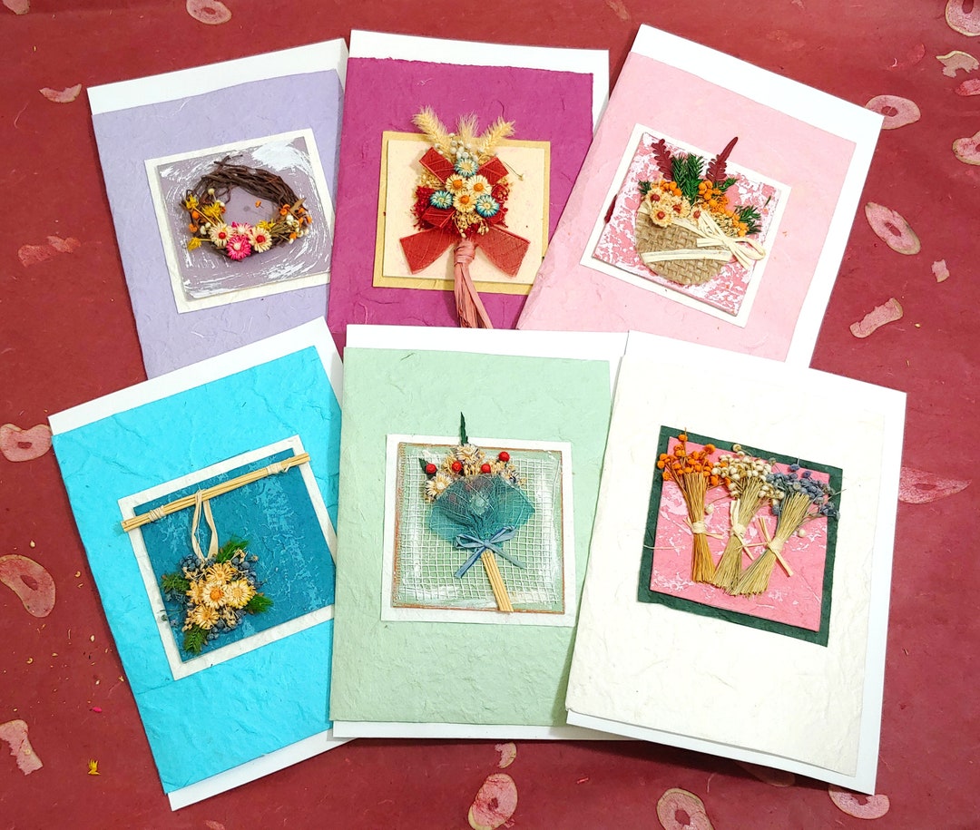 Vintage Handmade Paper Greeting Cards - Set of 6 - Ephemera, Junk ...