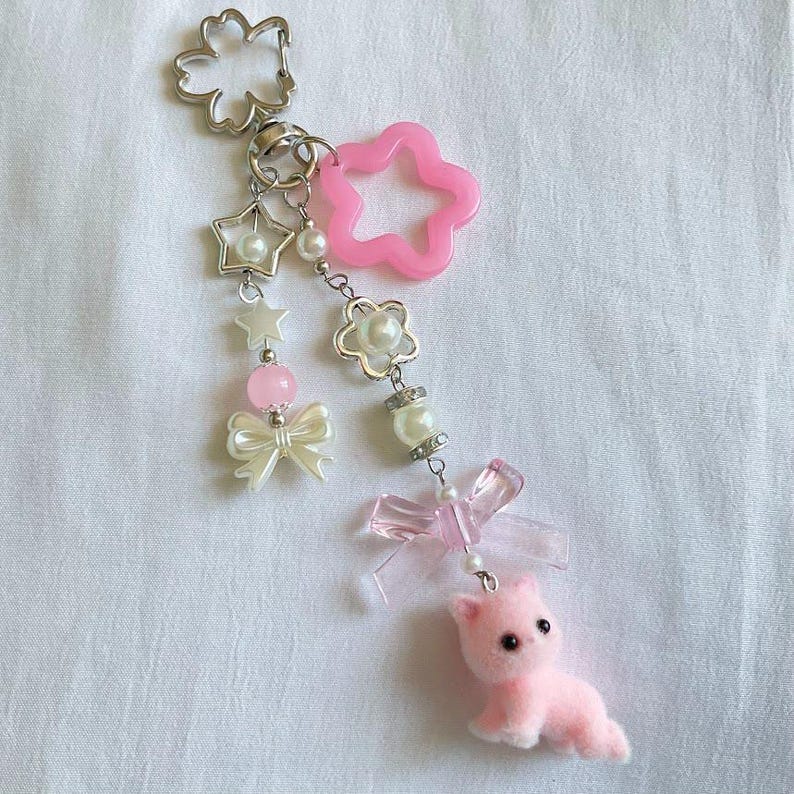 Kawaii Cat Charm Keychain With Heart Locket - Etsy