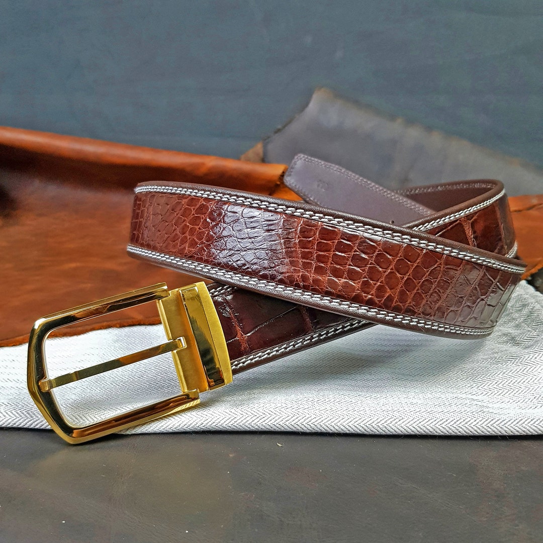 Custom Brown Alligator Belts With Buckle, Alligator Belts for Men, Mens ...