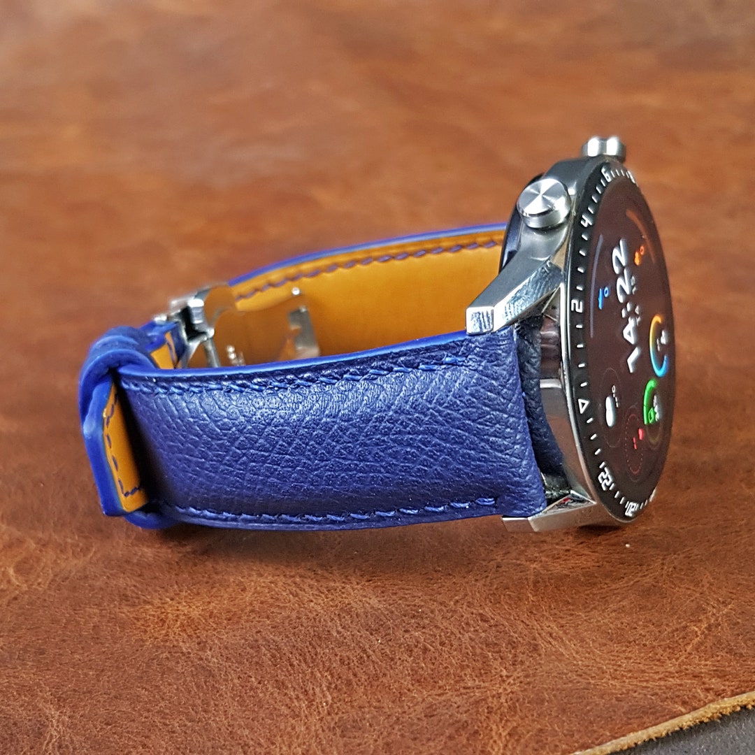 Blue Epsom Hass Leather Samsung Galaxy Watch Bands, Luxury Leather ...