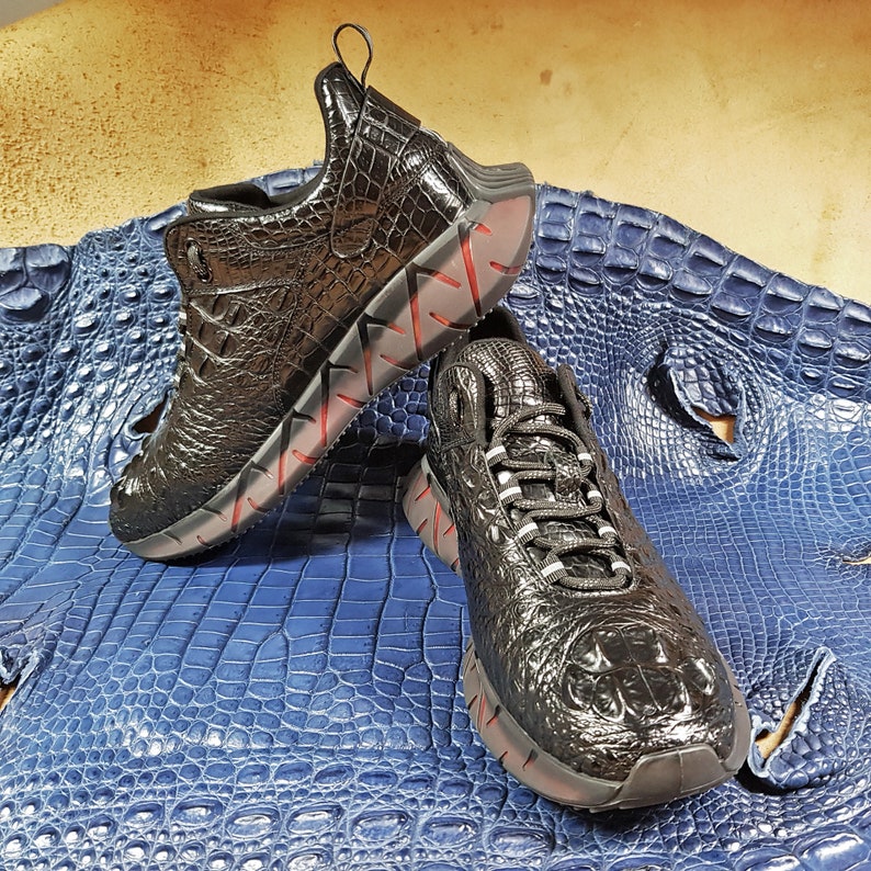 Black Alligator Mens Sneakers Rubber Sole Alligator Shoes for - Etsy