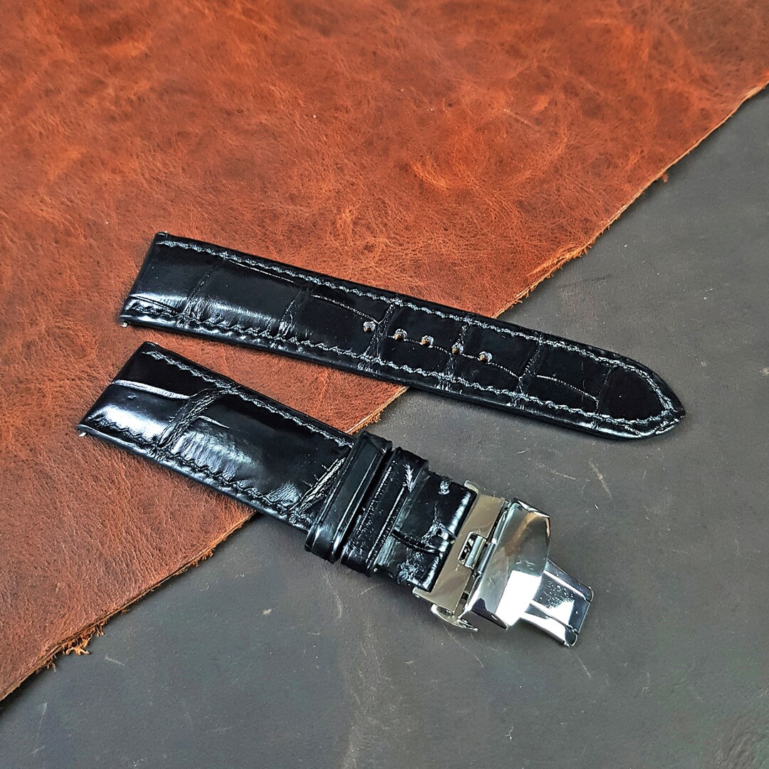 Black Alligator Watch Strap Deployment Clasp With Quick Release Spring ...