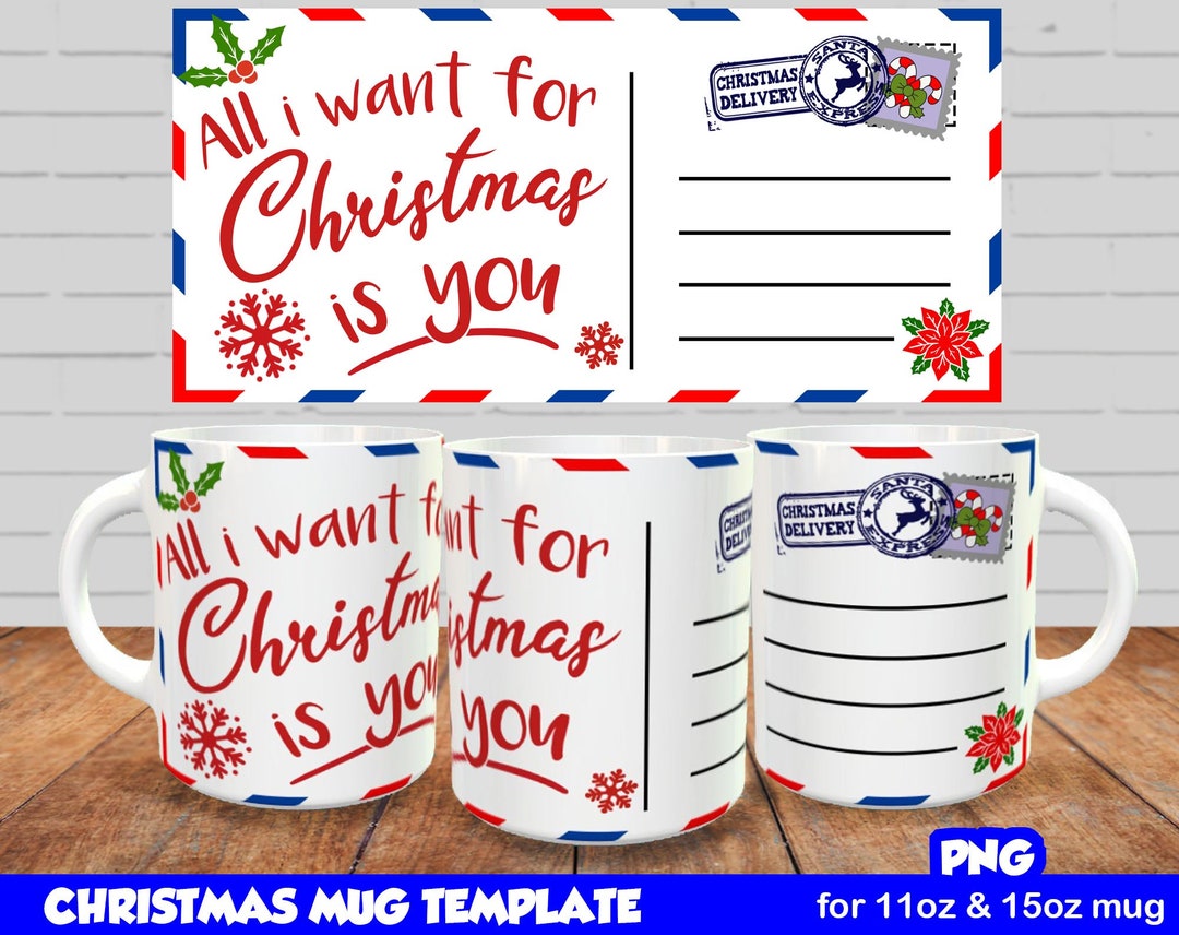 Christmas Mug Template, Sublimate Mug Designs, Christmas Postcard Mug ...