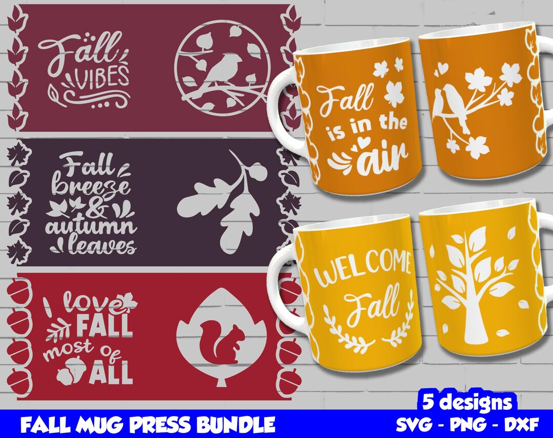 Fall Cricut Mug Press SVG, 5 Mug Press Templates, Mug Wrap Svg, Fall ...